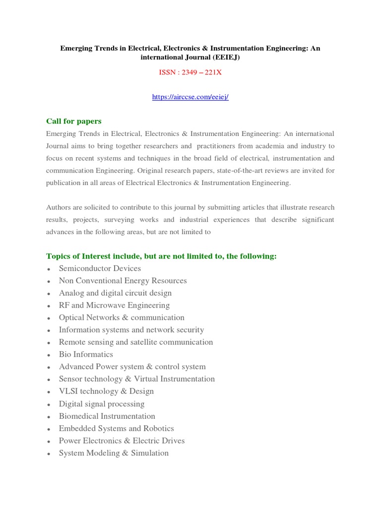 Call for Electrical Engineering Papers | PDF