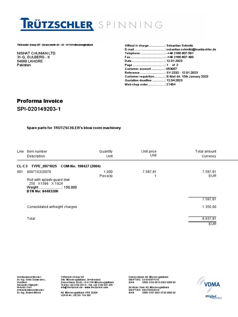 Trutzschler CL C3 Beater New Import Quotation | PDF | World Economy ...