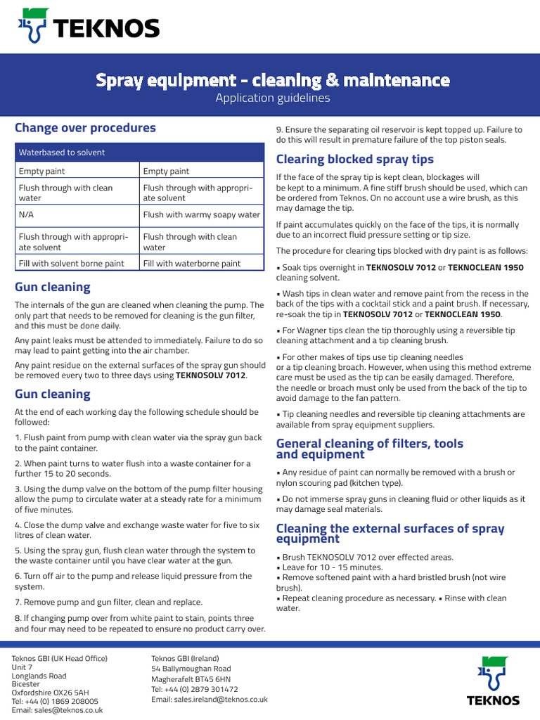 Teknos Spray Equipment Maintenance Guide | PDF | Pump | Paint