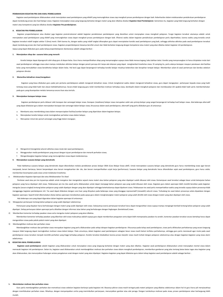 Pembahasan Kegiatan Pra Dan Awal Pembelajaran | PDF