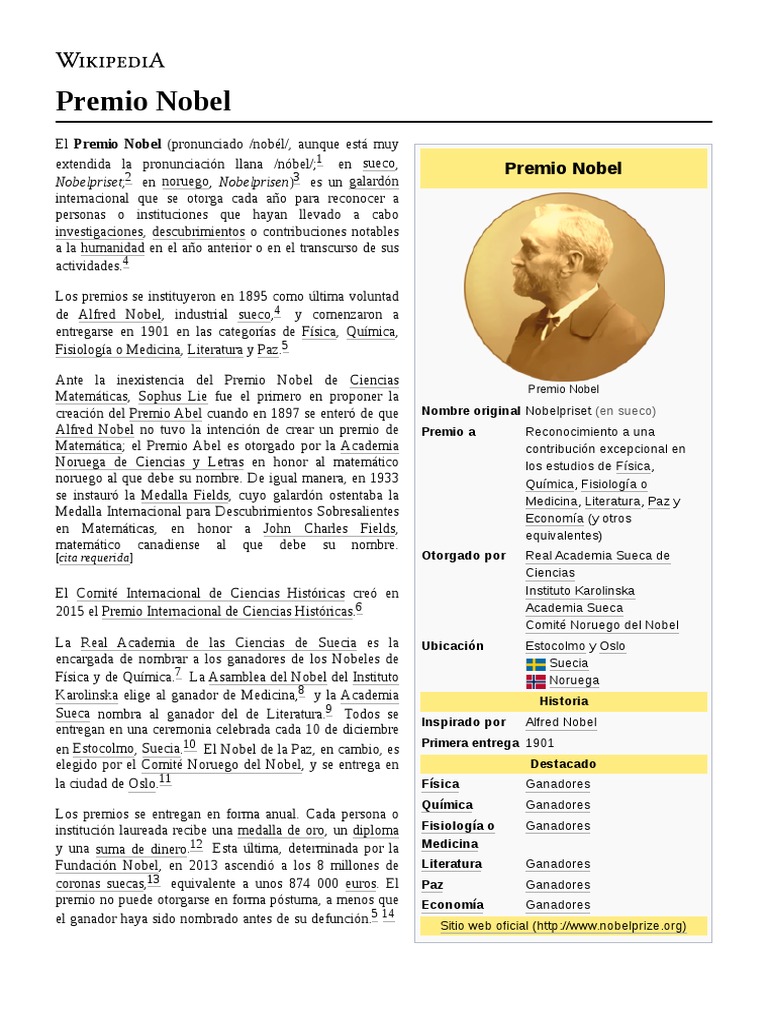 Premio Nobel | PDF | premio Nobel | Familia Nobel