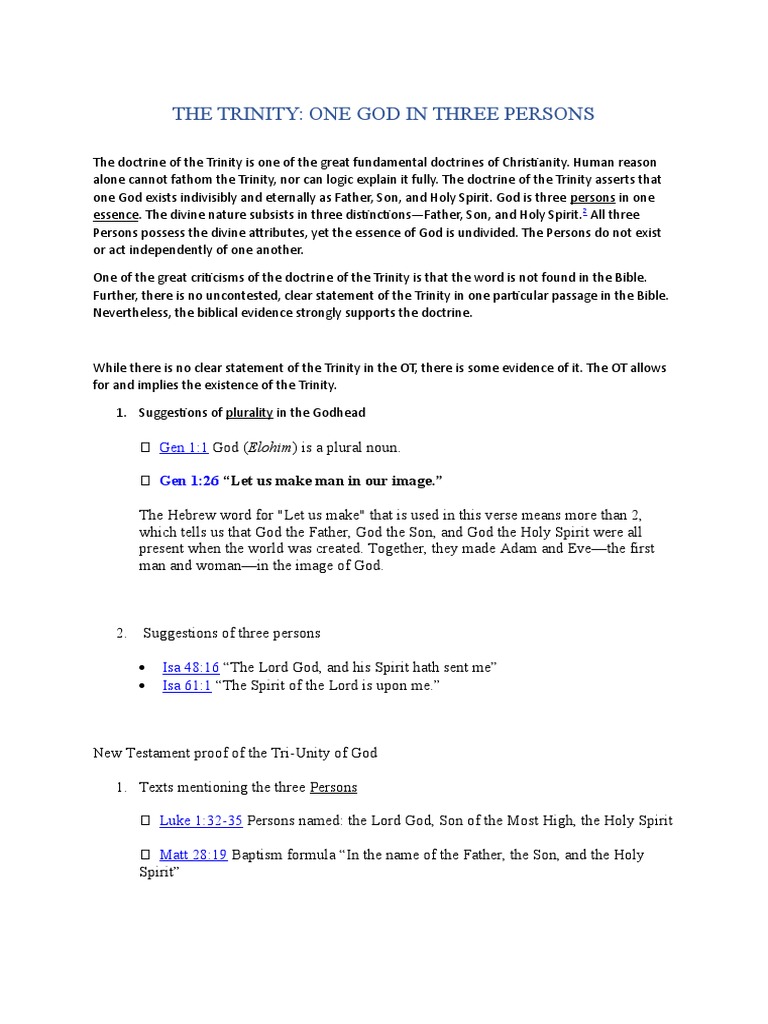 The Trinity: One God in Three Persons: "Let Us Make Man in Our Image ...