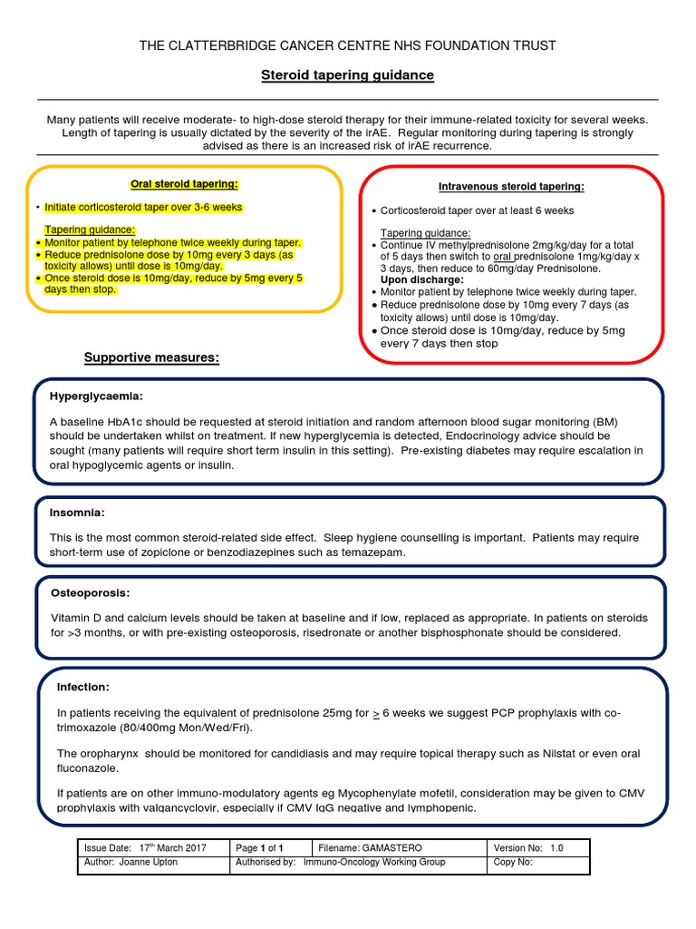 Steroid Tapering Guidelines for Patients | PDF | Corticosteroid ...