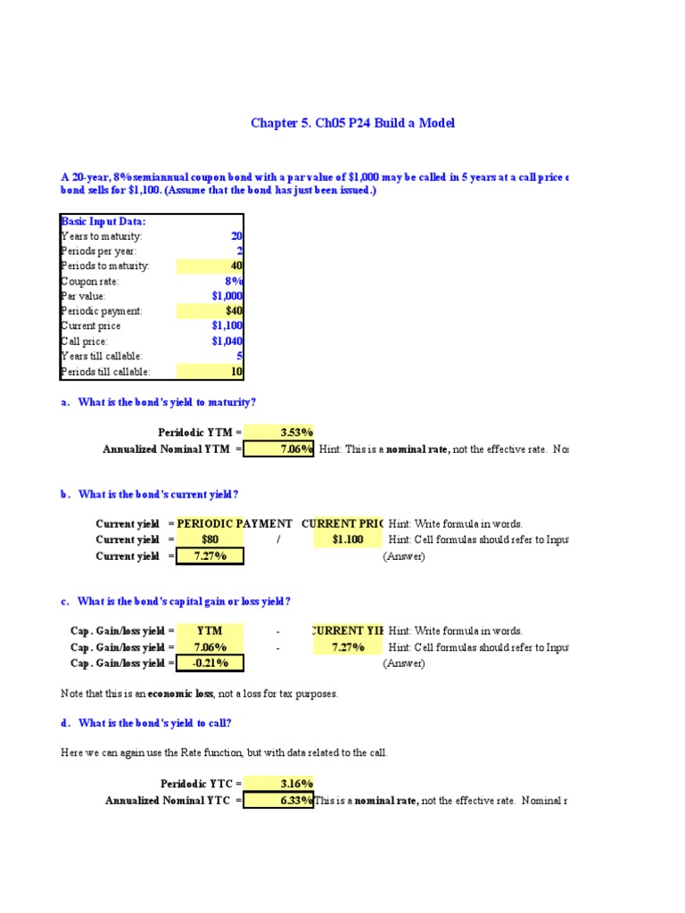 .Ch05 P24 Build A Model | PDF | Bonds (Finance) | Yield (Finance)