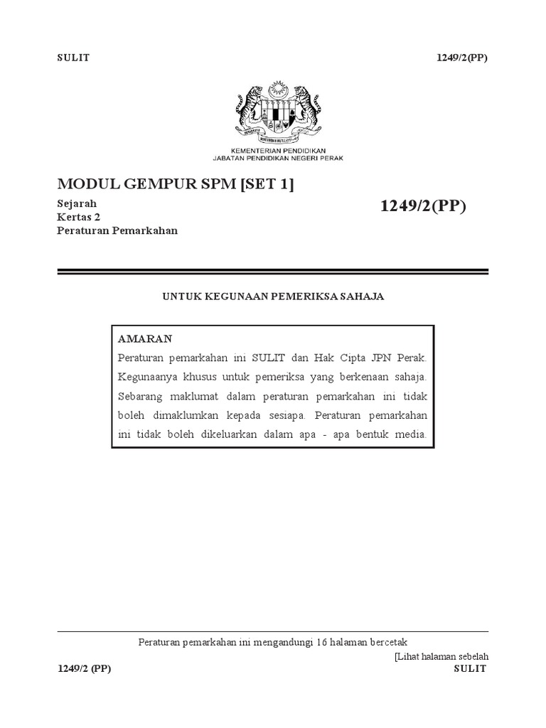 2022 Perak Sejarah K2 Set - 1 Jawapan | PDF