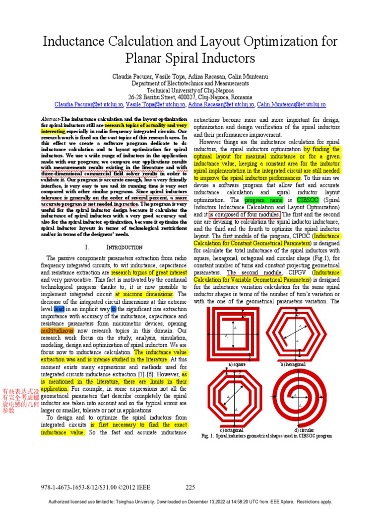 Inductance Calculation and Layout Optimization For Planar Spiral ...