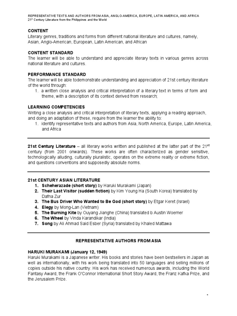 Global Representative Literary Texts | PDF