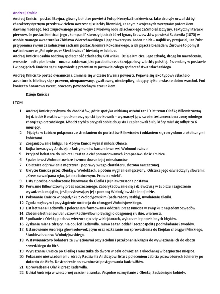 Dzieje Kmicica: Andrzej Kmicic | PDF
