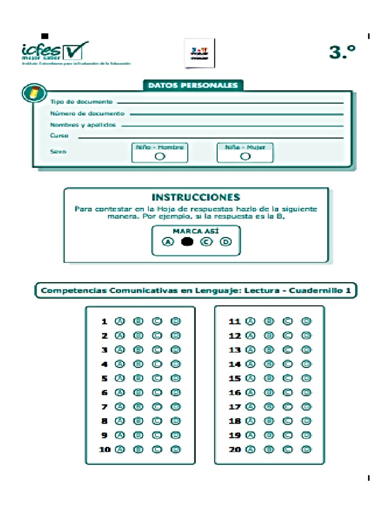 Cuadernillos Pruebas Saber Hoja de Respuesta | PDF