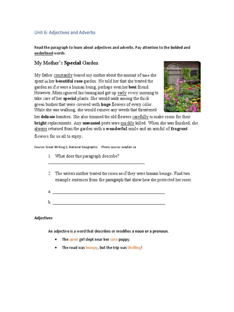 Unit 6 Adjectives and Adverbs - 6 | PDF | Adverb | Adjective