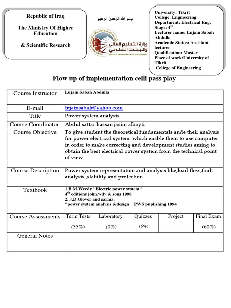 Flow Up of Implementation Celli Pass Play: Course Instructor E-Mail ...