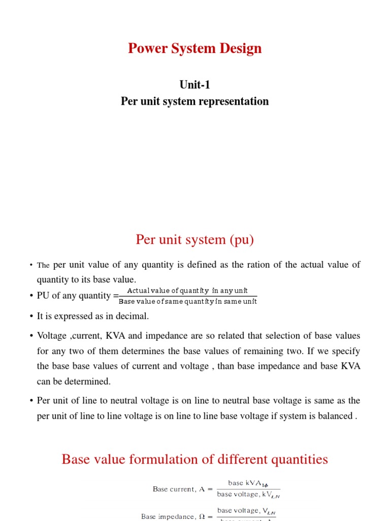 Power System Design: Unit-1 Per Unit System Representation | PDF ...