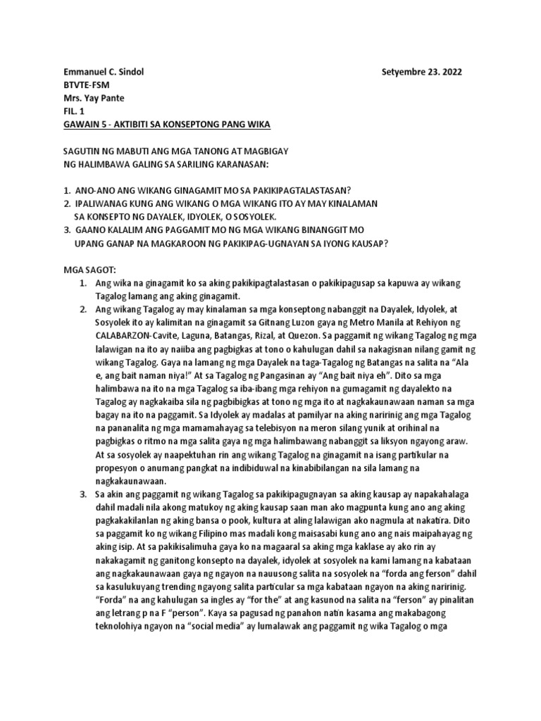 GAWAIN 5 Aktibiti Sa Konsepto NG Wika | PDF