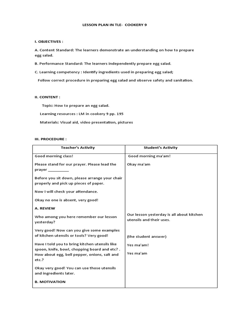 Lesson Plan in TTL | Download Free PDF | Egg As Food | Salad