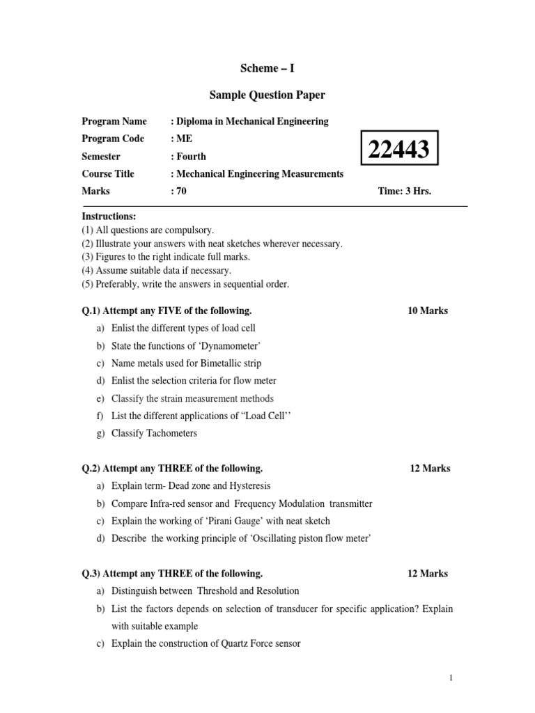 Mechanical Engineering Measurements (22443) | PDF | Transformer | Flow ...