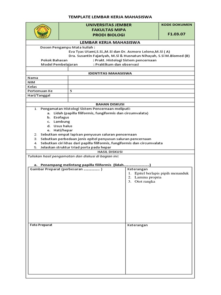 Template Lembar Kerja Mahasiswa Universitas Jember Fakultas Mipa Prodi ...