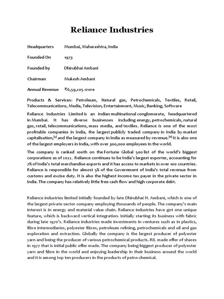 Reliance Industries | PDF | Business