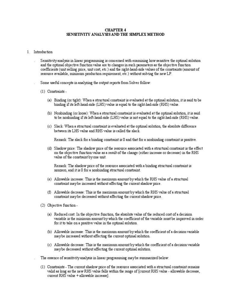 Chapter 4 Sensitivity Analysis and The Simplex Method PDF | PDF | Mathematical Optimization ...