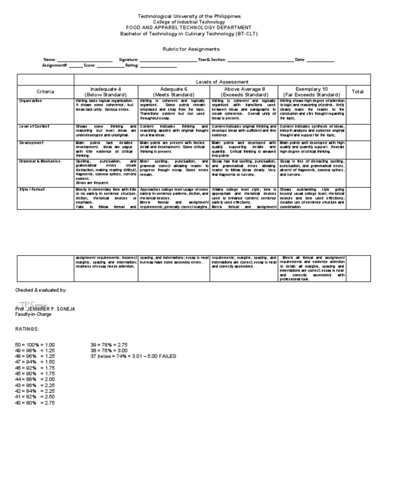 Rubric Assignment | PDF | Punctuation | Essays