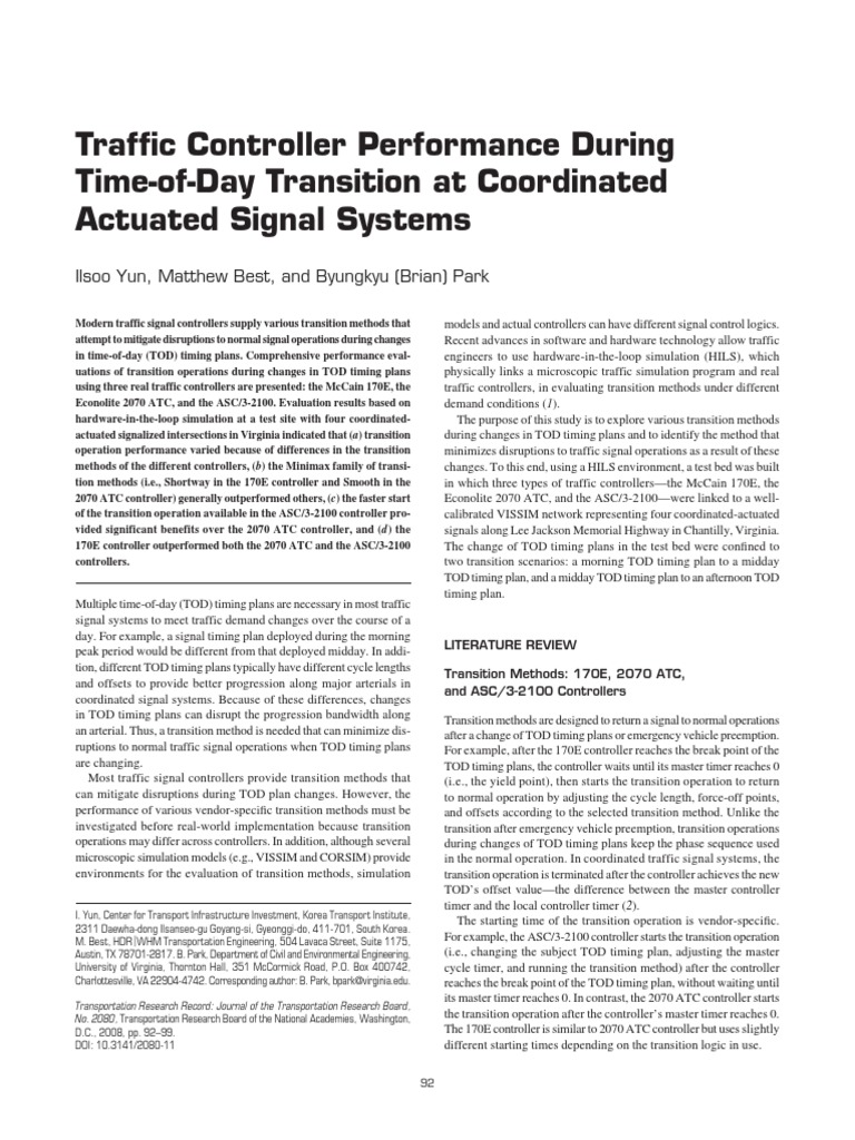 Traffic Controller Performance During Time-of-Day Transition at ...