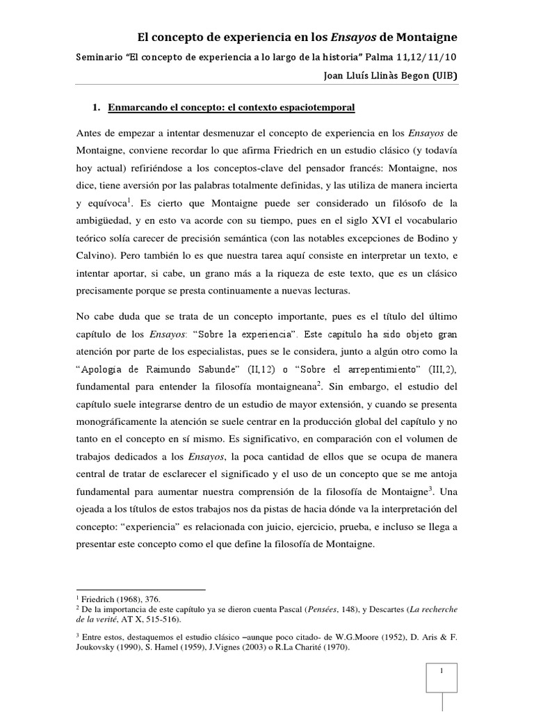 El Concepto de Experiencia en Los Ensayos de Michel de Montaigne | PDF ...