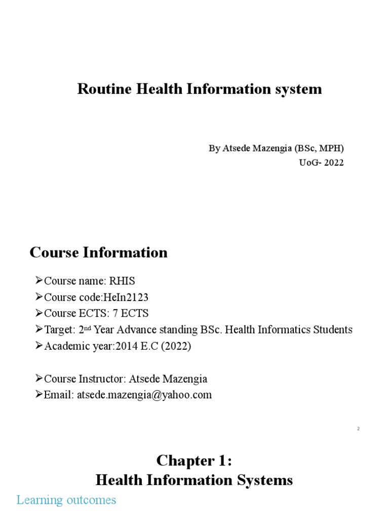 Routine Health Information System: by Atsede Mazengia (BSC, MPH) Uog ...