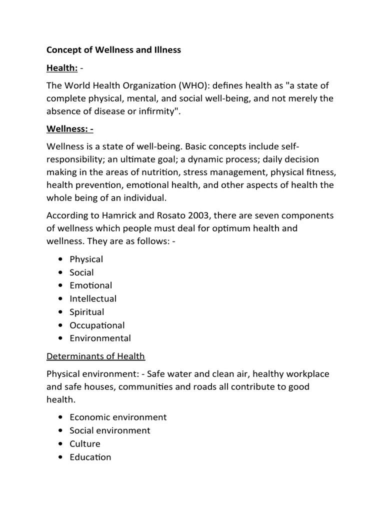 Concept of Wellness and Illness | PDF | Preventive Healthcare | Health Care