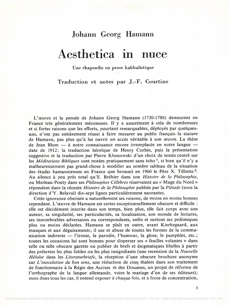 Johann Georg Hamann: Aesthetica in Nuce | PDF | Raison | Poésie