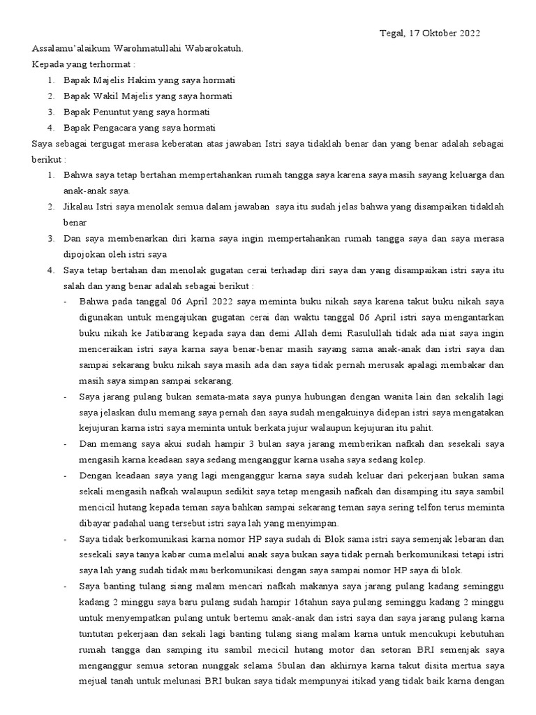 Surat Pernataan Gugat Cerai | PDF