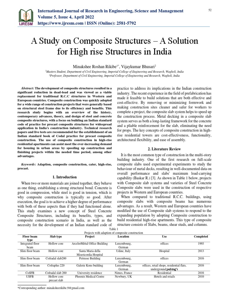 A Study On Composite Structures - A Solution For High Rise Structures ...