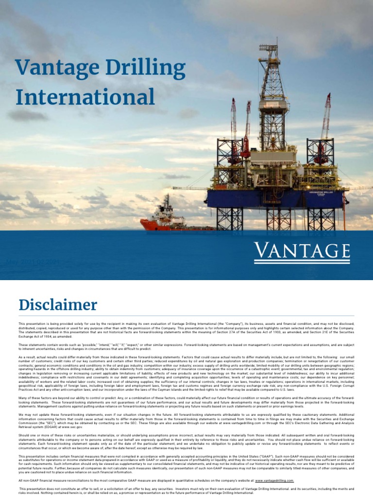 Investor Update: Vantage Drilling | PDF | Risk | U.S. Securities And ...