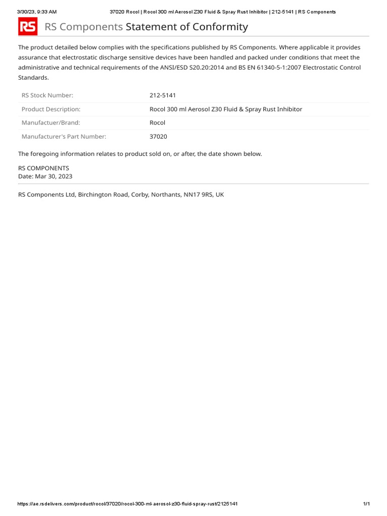 Rocol Z30 Rust Inhibitor 300ml Spray | PDF