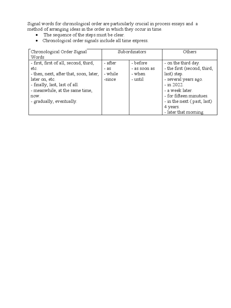 Signal Words For Chronological Order Are Particularly Crucial in ...