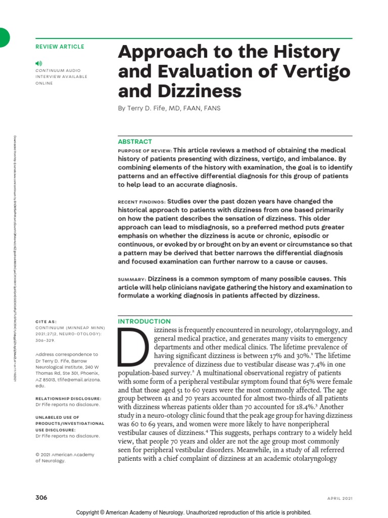 Approach To The History and Evaluation of Vertigo.4 | PDF | Vertigo ...