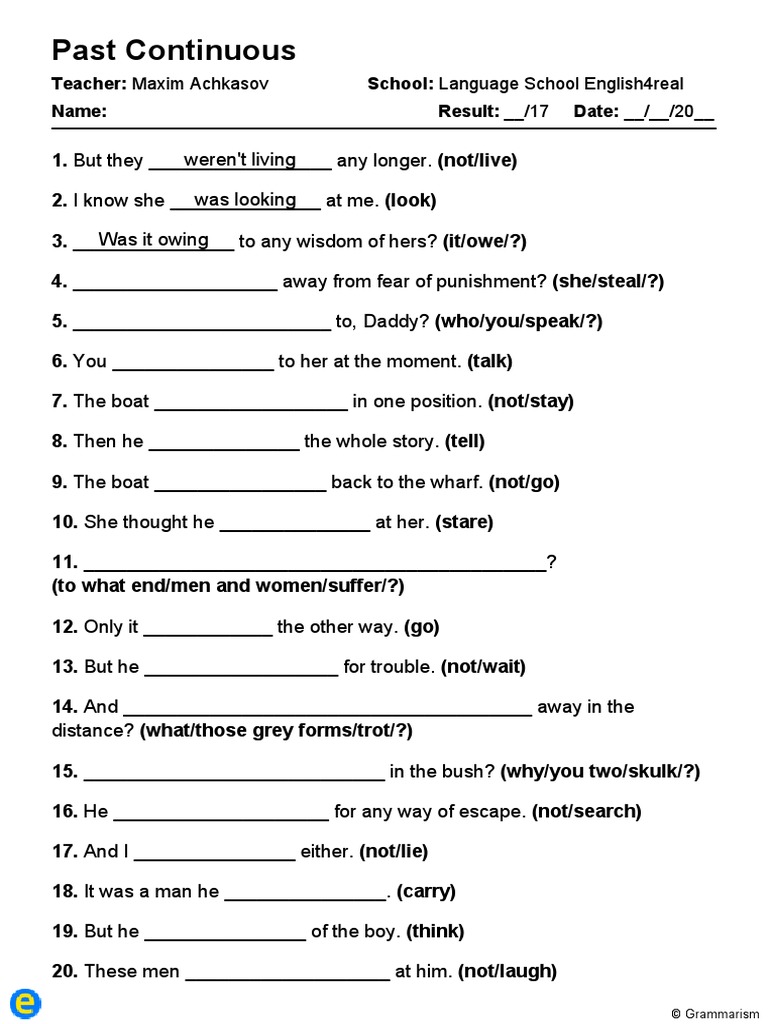 Past Continuous 1 Exercise | PDF