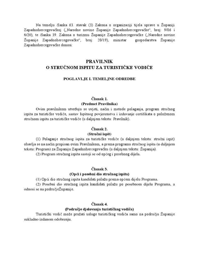 Pravilnik o Strucnom Ispitu Za Turisticke Vodice | PDF
