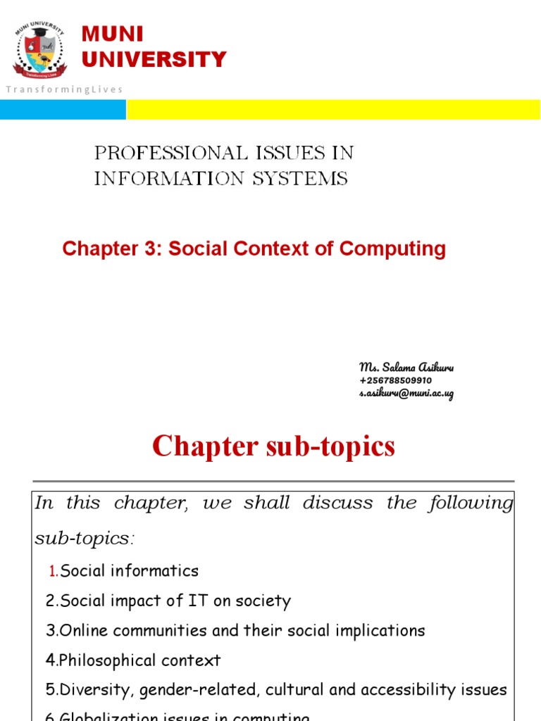 Muni University: Chapter 3: Social Context of Computing | PDF ...