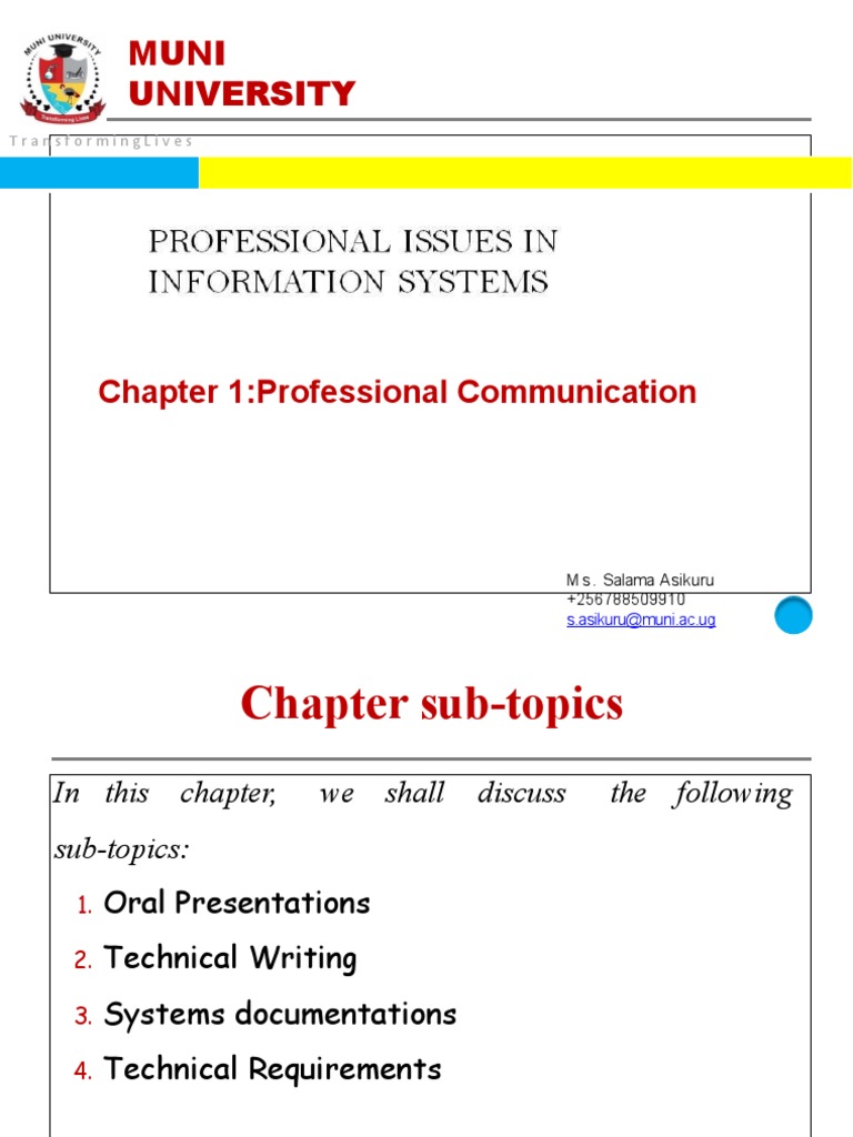 Muni University: Chapter 1:professional Communication | PDF | System | Communication