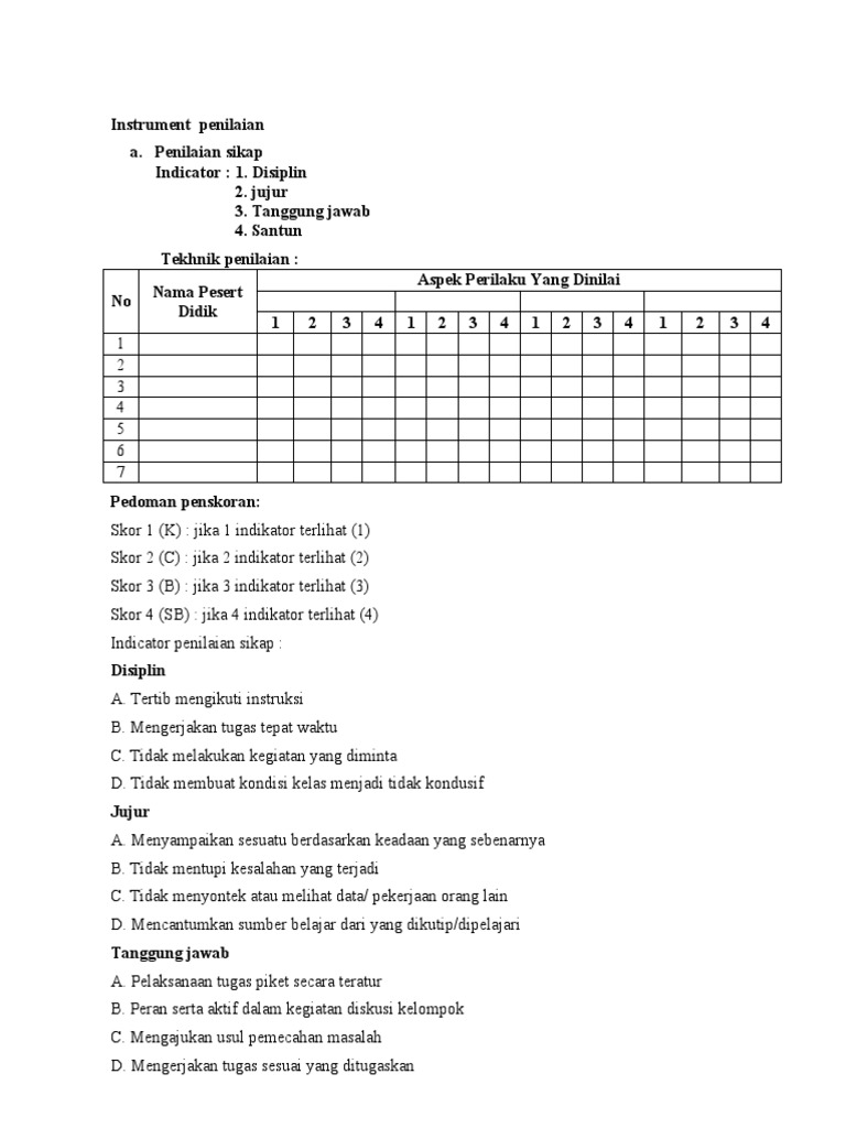 Instrumen Penilaian Sikap dan Pengetahuan | PDF