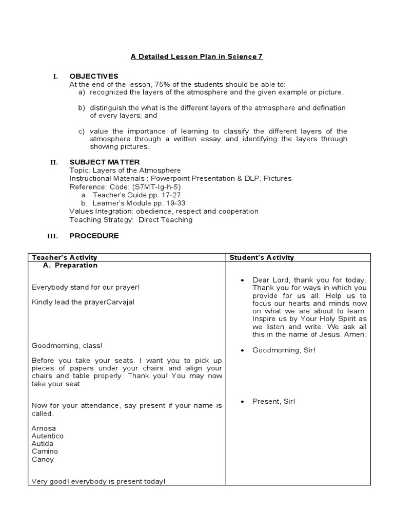Layers of the Atmosphere Lesson Plan | PDF | Atmosphere Of Earth ...