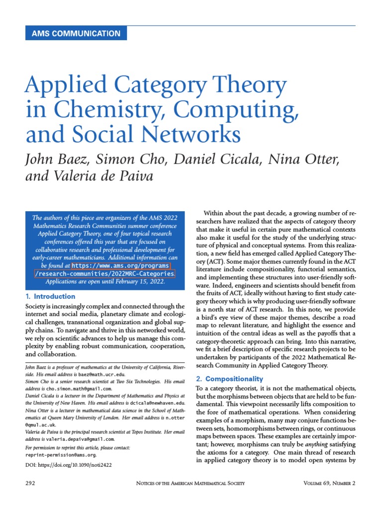 Applied Category Theory in Chemistry, Computing, and Social Networks | PDF | Category Theory ...