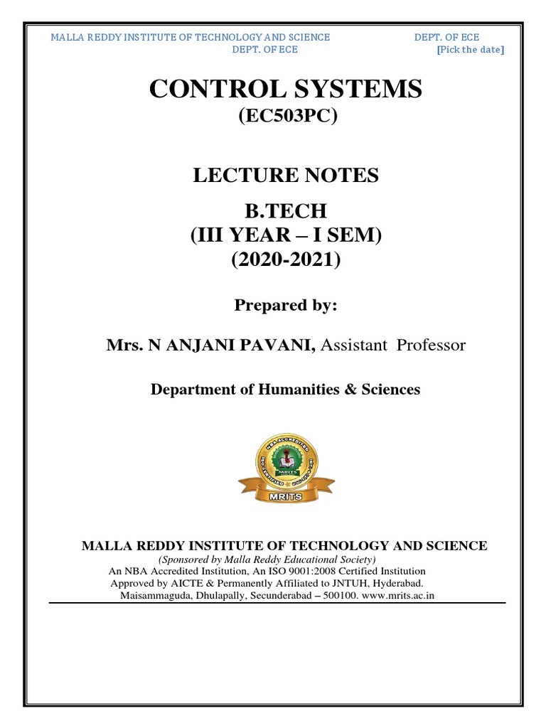 CS Lecture Notes PDF | PDF | Control Theory | Control System