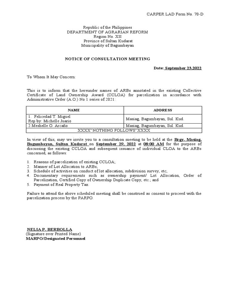 Consultation Meeting Notice for ARBs | PDF