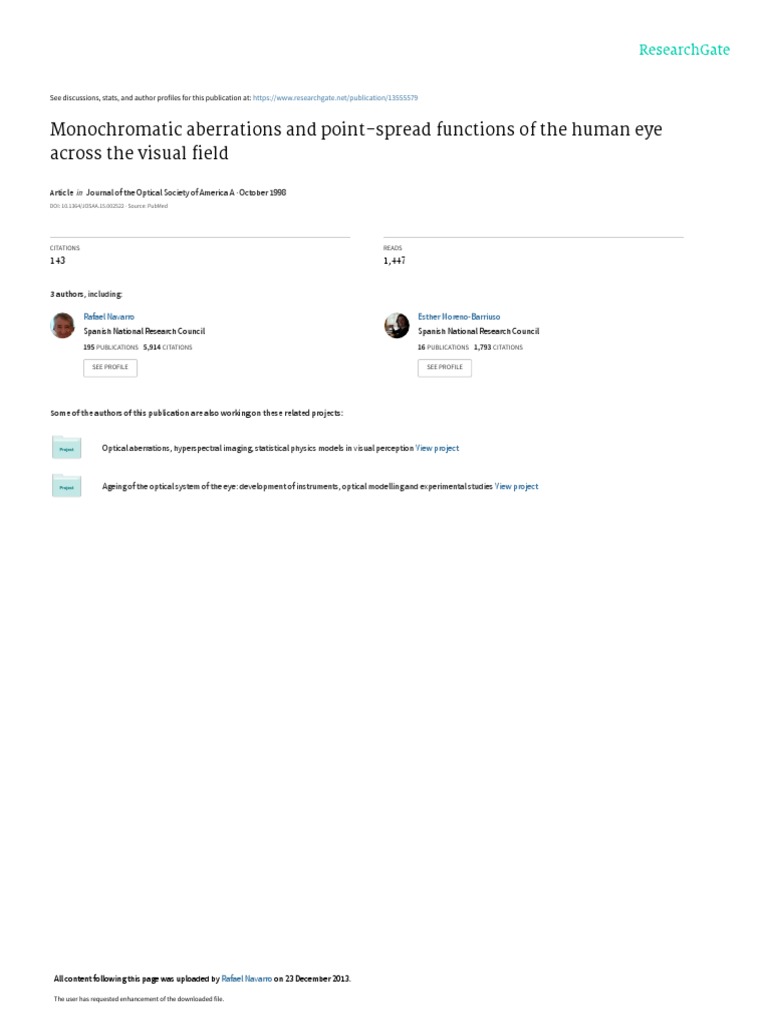 Monochromatic Aberrations and Point-Spread Functio | PDF | Eye | Optics