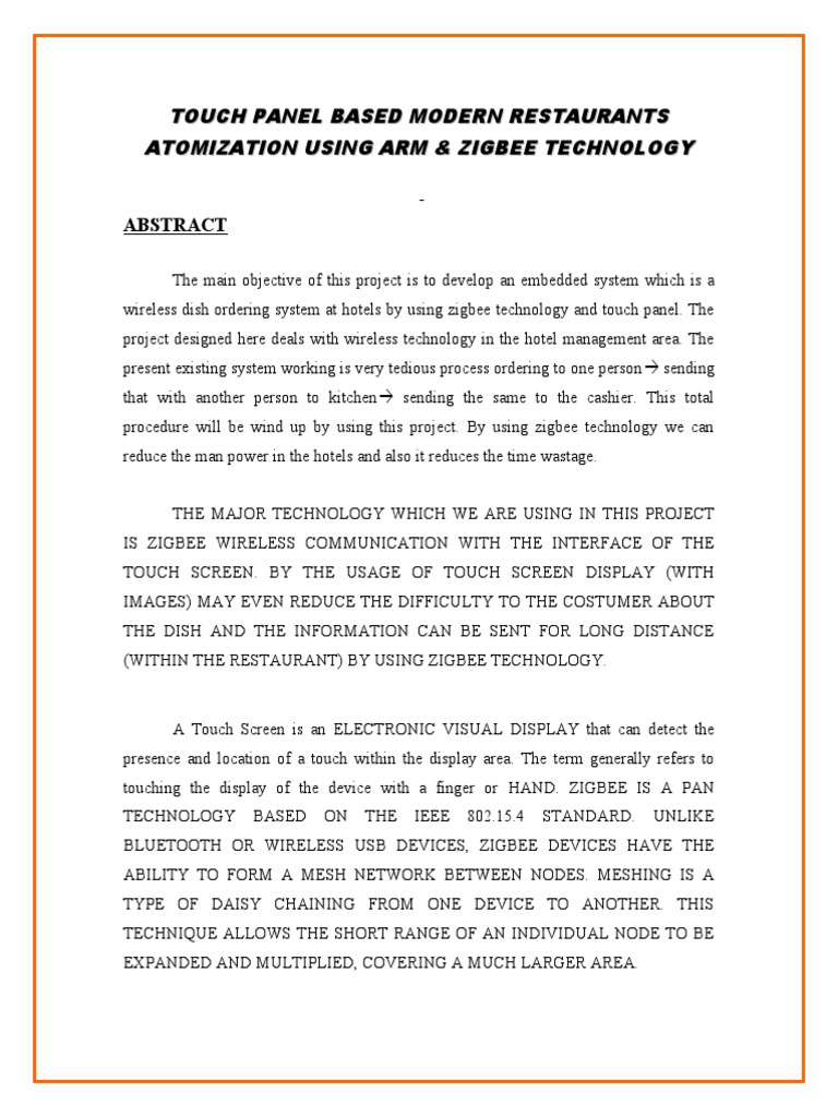 Touch Panel Based Modern Restaurants Atomization Using Zigbee Technology | PDF | Microprocessor ...