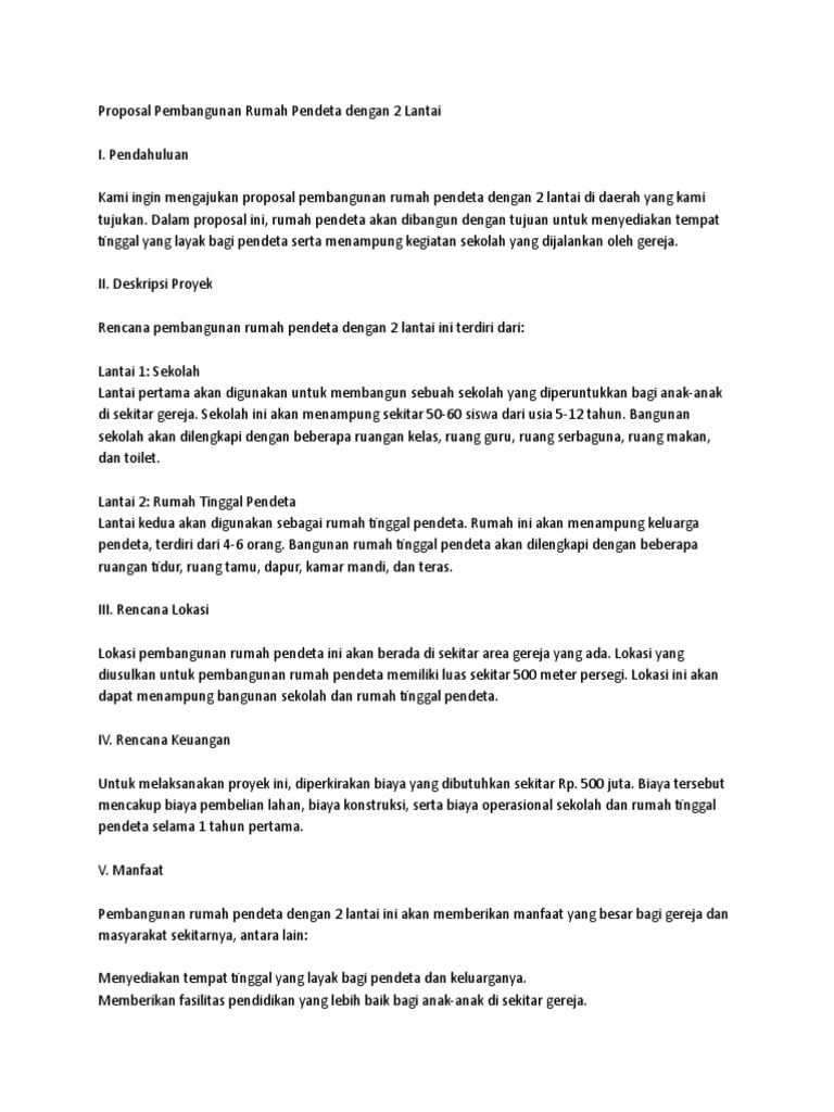 Proposal Pembangunan Rumah Pendeta Dengan 2 Lantai | PDF