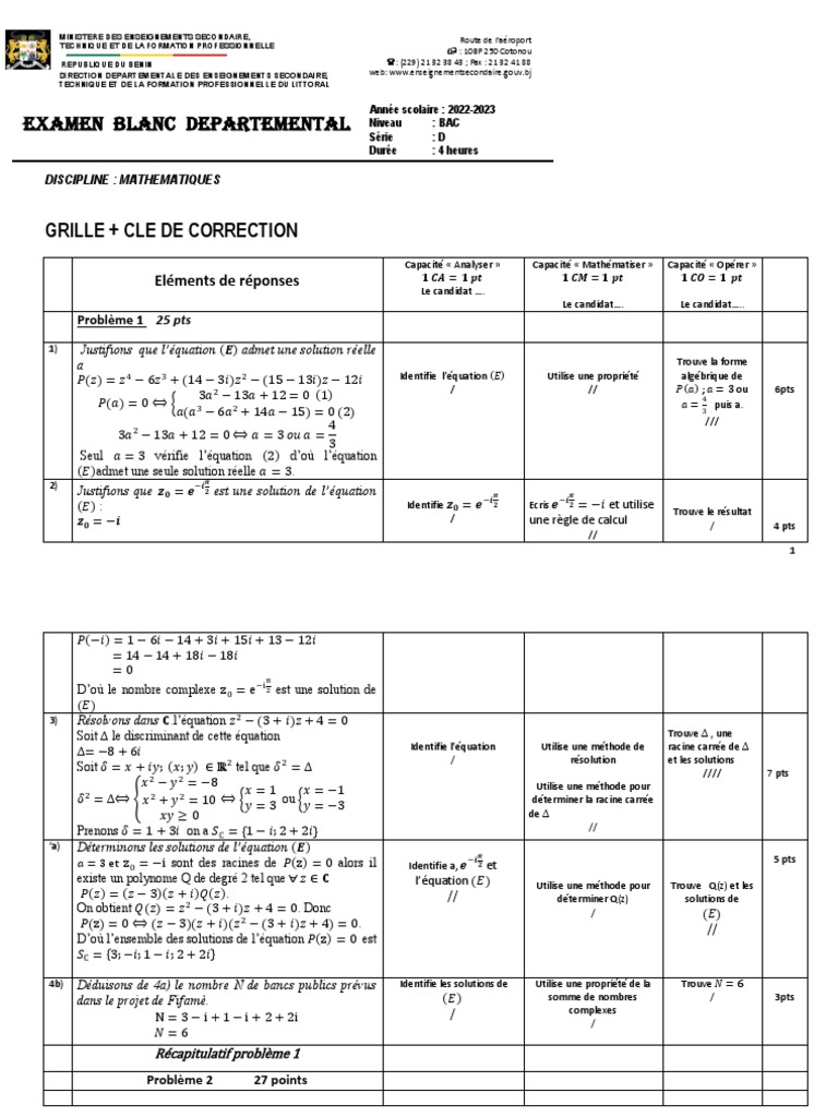 Correction Bac Maths 2024 Série D | PDF | Limite (mathématiques ...