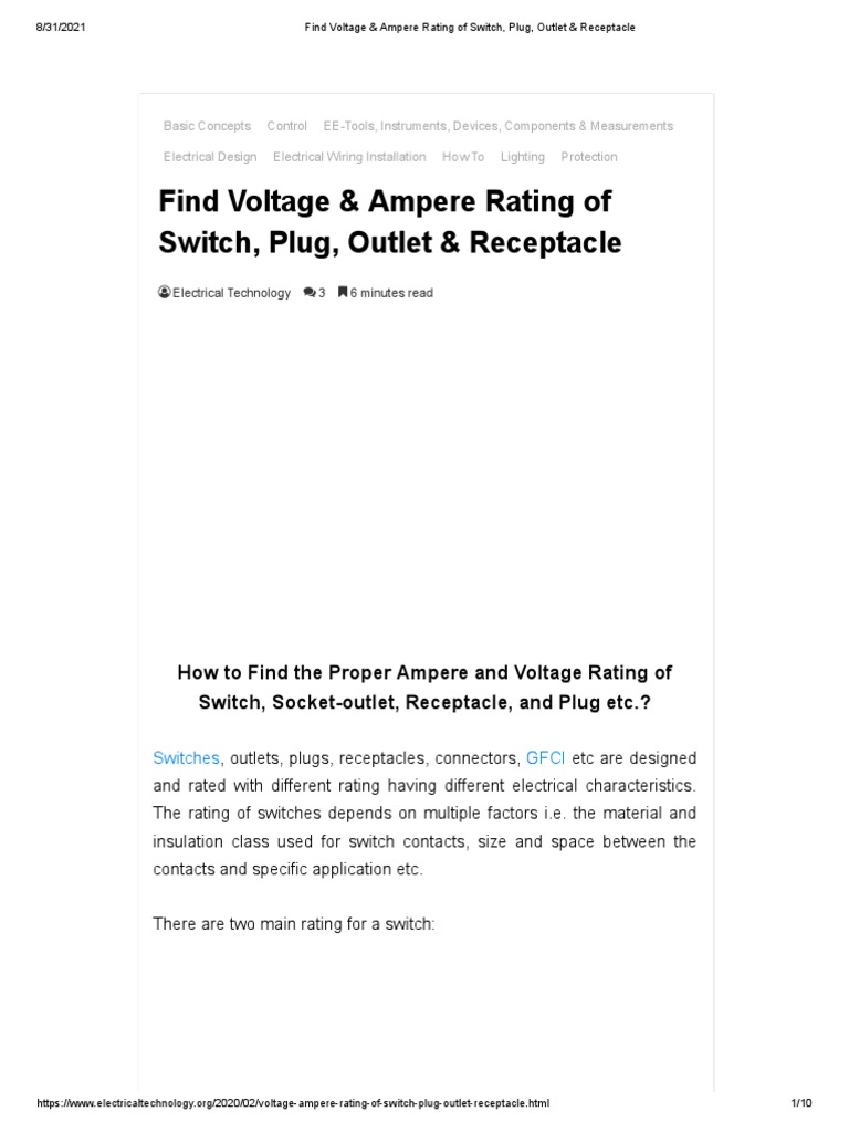 Find Voltage & Ampere Rating of Switch, Plug, Outlet & Receptacle | PDF ...