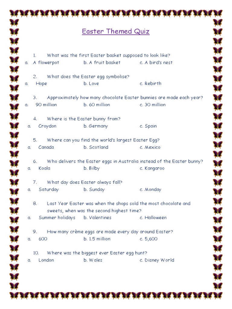 Easter Themed Quiz | PDF | Easter | Easter Egg