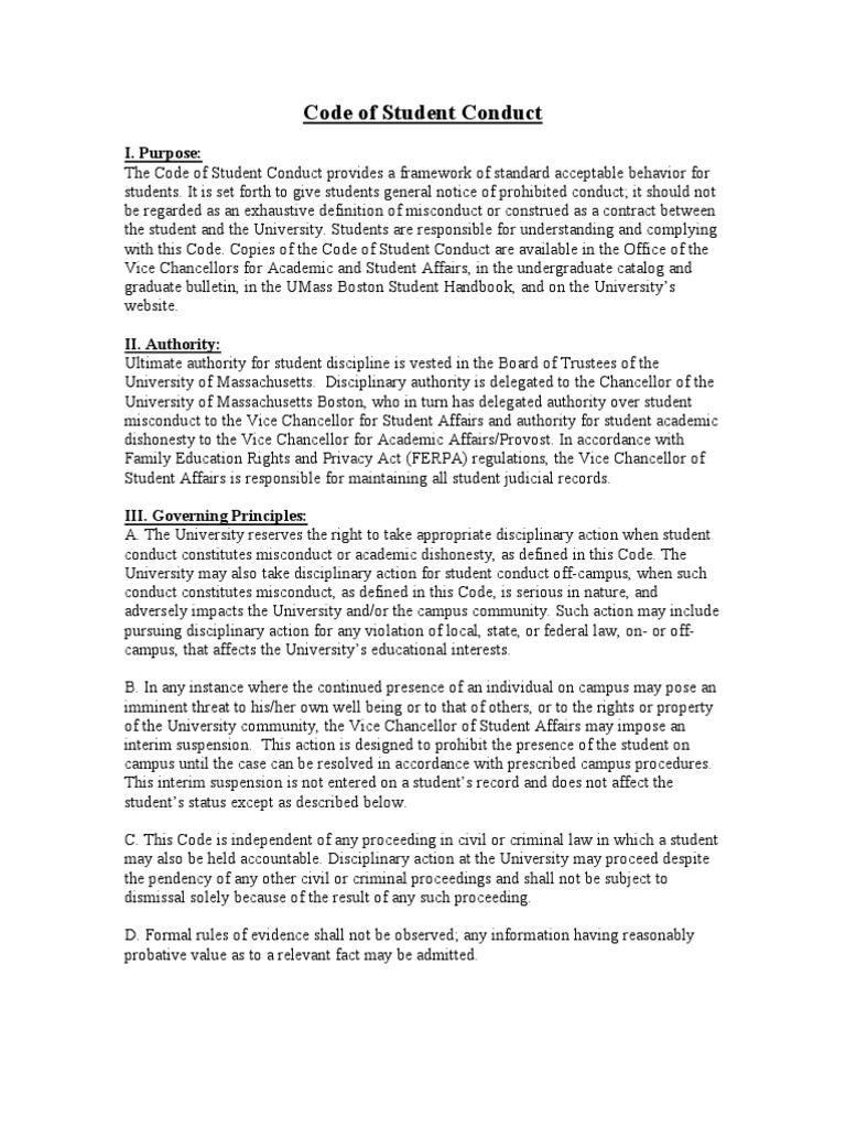 Student Code of Conduct | PDF | Dean (Education) | Test (Assessment)